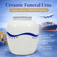 China Minimal White Blue Line OEM Wholesale Ceramic Funeral Urns for sale