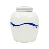 China Minimal White Blue Line OEM Wholesale Ceramic Funeral Urns for sale