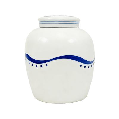 China Minimal White Blue Line OEM Wholesale Ceramic Funeral Urns for sale