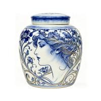 China Blue Portrait Art Design OEM WholesaleCeramic Funeral Urns for sale