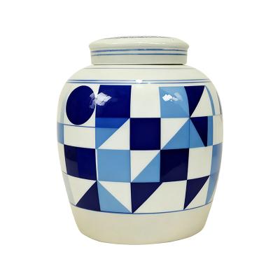 China Blue Geometric Glaze OEM Wholesale Ceramic Funeral Urns for sale