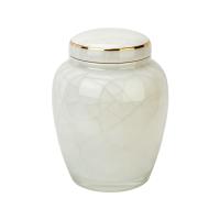 China Ceramic Funeral Urns Ivory Crackle Glaze Gold Rim OEM for sale