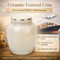 China Ceramic Funeral Urns Ivory Crackle Glaze Gold Rim OEM for sale