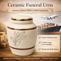 China Ceramic Funeral Urns Cream Brown Band Minimal OEM Wholesale for sale