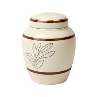 China Ceramic Funeral Urns Cream Brown Band Minimal OEM Wholesale for sale