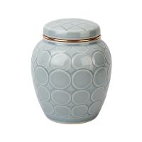China Ceramic Funeral Urns Grey Embossed Pattern OEM Wholesale for sale