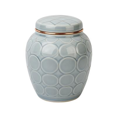 China Ceramic Funeral Urns Grey Embossed Pattern OEM Wholesale for sale
