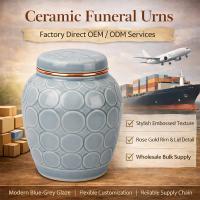 China Ceramic Funeral Urns Grey Embossed Pattern OEM Wholesale for sale