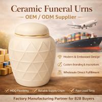 China Ceramic Funeral Urns Ivory Geometric Texture OEM Wholesale for sale