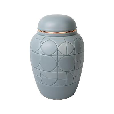 China Ceramic Funeral Urns Grey Geometric Texture OEM Wholesale for sale
