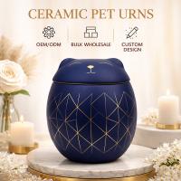 China Ceramic Pet Urns Navy Cat Shape Gold Lines OEM Wholesale for sale