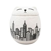 China Ceramic Pet Urns White Cat Lid City Sketch OEM Wholesale for sale