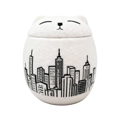 China Ceramic Pet Urns White Cat Lid City Sketch OEM Wholesale for sale
