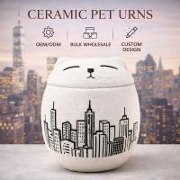 China Ceramic Pet Urns White Cat Lid City Sketch OEM Wholesale for sale