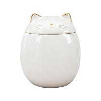 China Ceramic Pet Urns White Cat Lid Gold Detail OEM Wholesale for sale