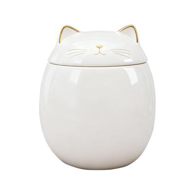 China Ceramic Pet Urns White Cat Lid Gold Detail OEM Wholesale for sale