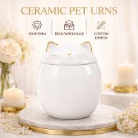 China Ceramic Pet Urns White Cat Lid Gold Detail OEM Wholesale for sale