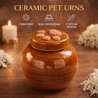 China Ceramic Pet Urns Wood Grain Brown Paw Lid OEM Wholesale for sale