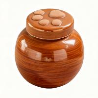 China Ceramic Pet Urns Wood Grain Brown Paw Lid OEM Wholesale for sale
