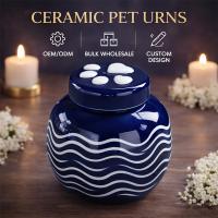 China Ceramic Pet Urns Navy Wave Design Paw Lid OEM Wholesale for sale