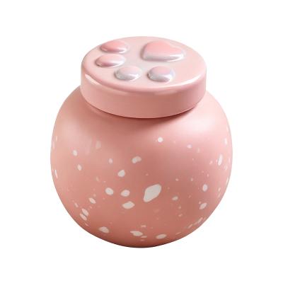 China Ceramic Pet Urns Pink Speckled Paw Heart Lid OEM Wholesale for sale