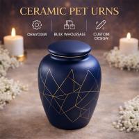 China Ceramic Pet Urns Navy Matte Gold Line Design OEM Wholesale for sale