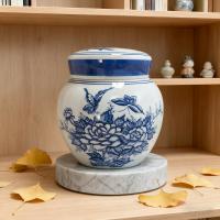 China Ceramic Pet Urns Blue White Floral Butterfly OEM Wholesale for sale