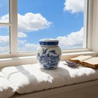 China Ceramic Pet Urns Blue White Floral Butterfly OEM Wholesale for sale