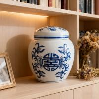 China Ceramic Pet Urns Bulk Supply Classic Blue Floral Export Ready for sale