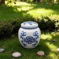 China Ceramic Pet Urns Bulk Supply Classic Blue Floral Export Ready for sale
