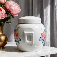 China Ceramic Pet Urns White Red Blue Floral Glossy OEM Wholesale for sale