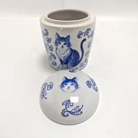 China Wholesale Ceramic Pet Urns Blue Cat Pattern for sale