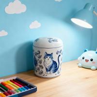 China Wholesale Ceramic Pet Urns Blue Cat Pattern for sale