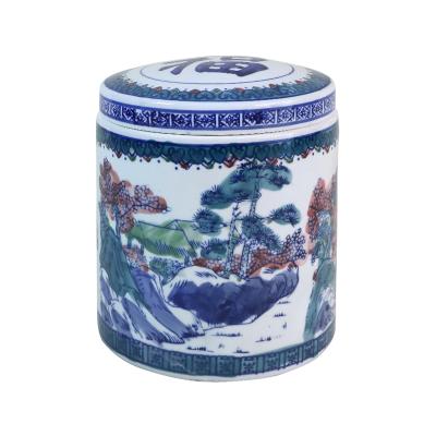 China Blue And White Ceramics Pet Urn Scenic Landscape OEM for sale