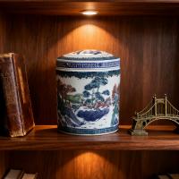 China Blue And White Ceramics Pet Urn Scenic Landscape OEM for sale