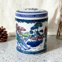 China Blue And White Ceramics Pet Urn Scenic Landscape OEM for sale