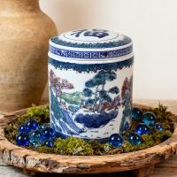 China Blue And White Ceramics Pet Urn Scenic Landscape OEM for sale