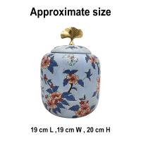 China Ceramic Jars Blue Floral Pet Urn Gold Leaf Lid OEM for sale