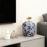 China Ceramic Jars Blue Floral Pet Urn Gold Leaf Lid OEM for sale