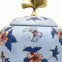 China Ceramic Jars Blue Floral Pet Urn Gold Leaf Lid OEM for sale