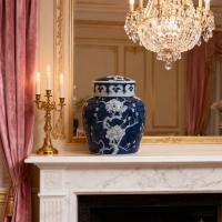 China Ceramic Jars Navy Blue White Floral Pet Urn OEM Wholesale for sale