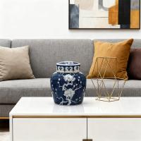 China Ceramic Jars Navy Blue White Floral Pet Urn OEM Wholesale for sale