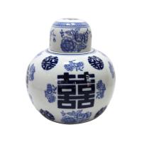 China Ceramic Jars Blue White Double Happiness Pet Urn OEM for sale