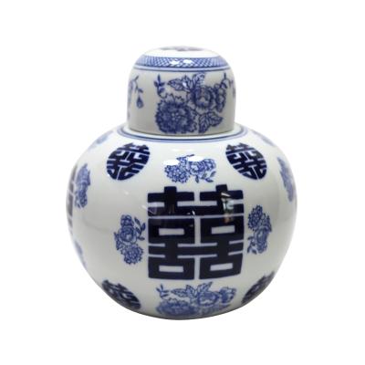 China Ceramic Jars Blue White Double Happiness Pet Urn OEM for sale