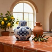 China Ceramic Jars Blue White Double Happiness Pet Urn OEM for sale