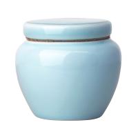China Ceramic Jars Sky Blue Glossy Tea Canister with Lid for sale