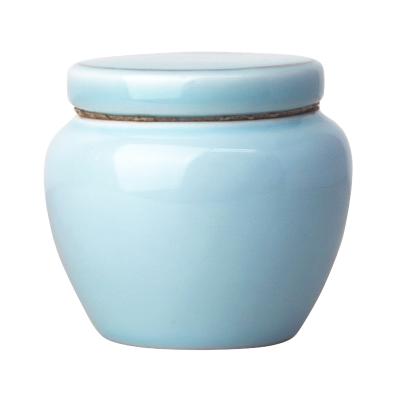 China Ceramic Jars Sky Blue Glossy Tea Canister with Lid for sale