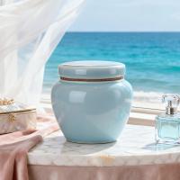 China Ceramic Jars Sky Blue Glossy Tea Canister with Lid for sale