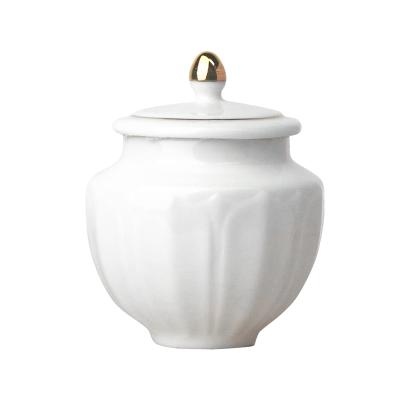 China Ceramic Jars Giftable White Canister Gold Accent Wholesale for sale