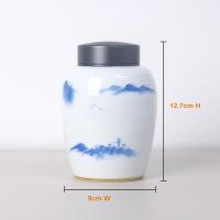 China Blue Landscape Tea Canister Ceramic Jars with Metal Lid for sale